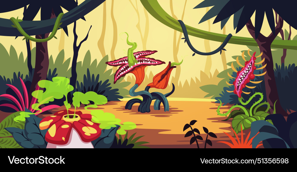 Tropical landscape with predatory plants monster Vector Image