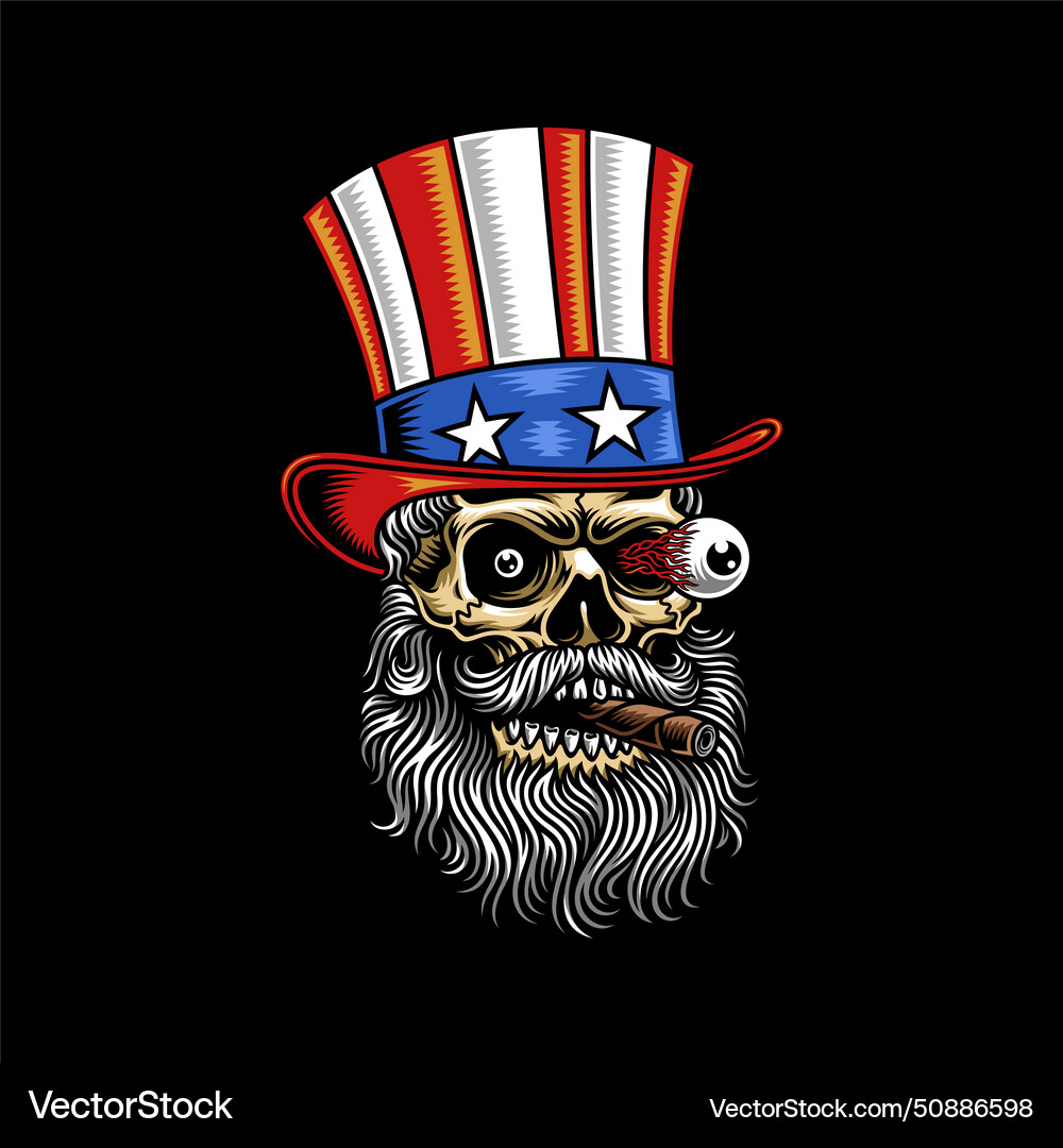 Uncle sam skull wearing hat and smoking cigar Vector Image