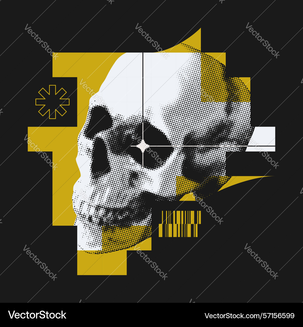 Abstract collage with halftone skull Royalty Free Vector