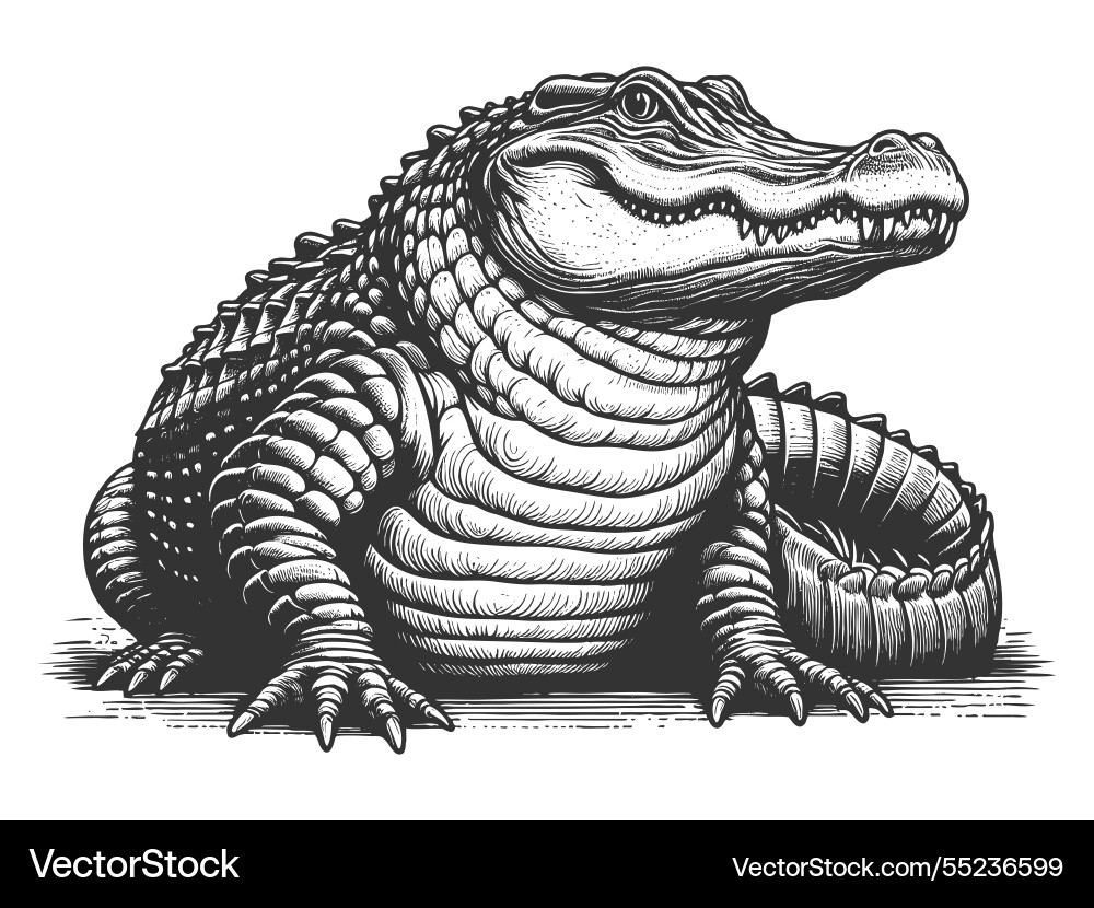 Alligator engraving sketch Royalty Free Vector Image