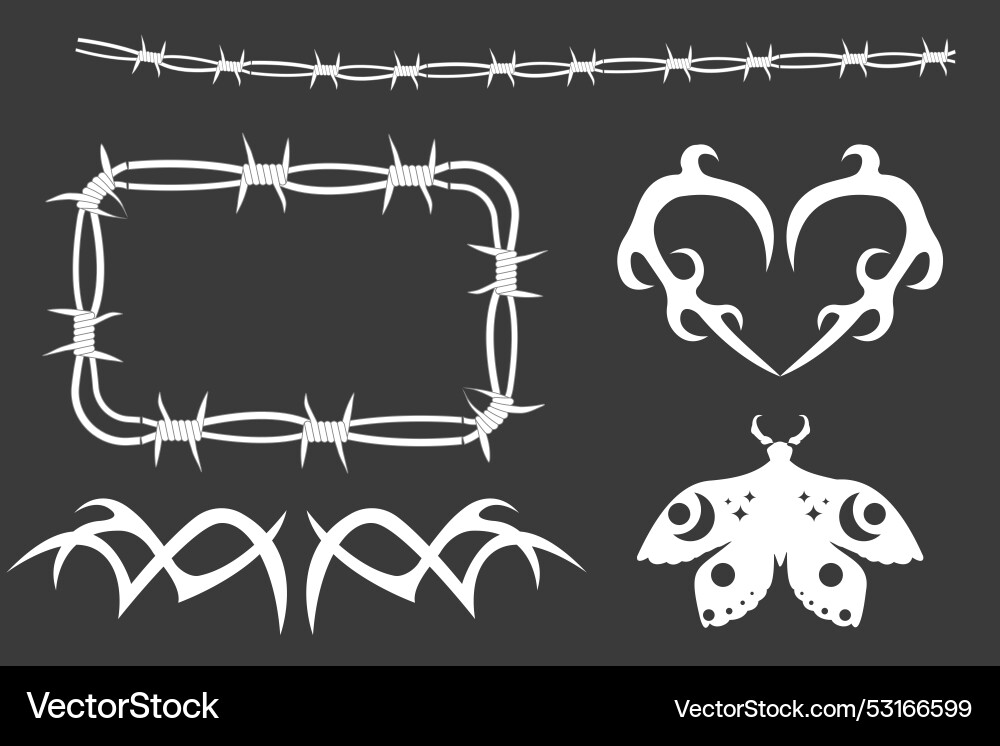 Barbed wire set twisted frames y2k borders tattoo Vector Image
