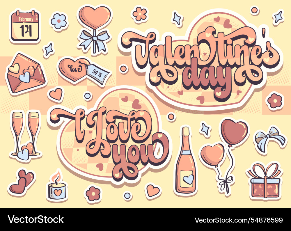 Cute horizontal image valentines day items set Vector Image