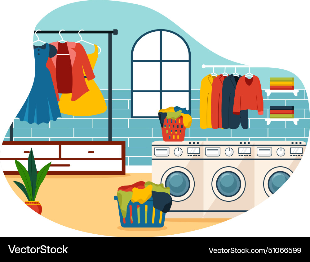 Dry cleaning store service with washing machines Vector Image