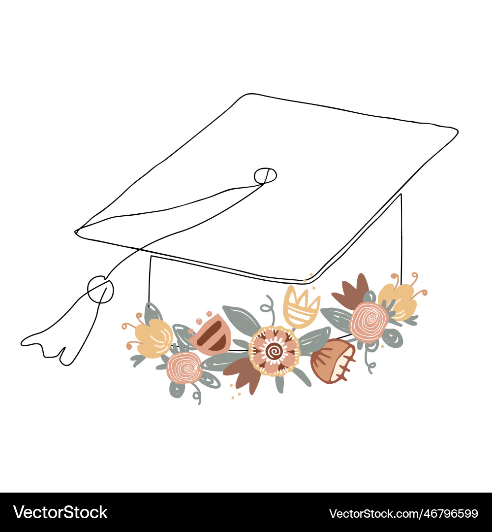 Graduation hat decorated with flower wreath Vector Image