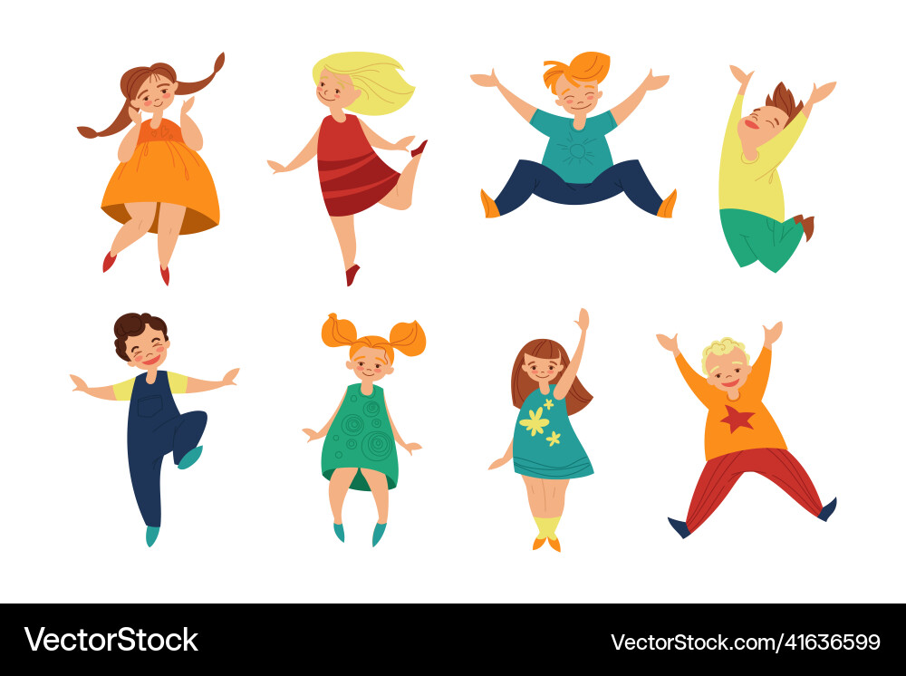 Happy cute children cartoon set Royalty Free Vector Image
