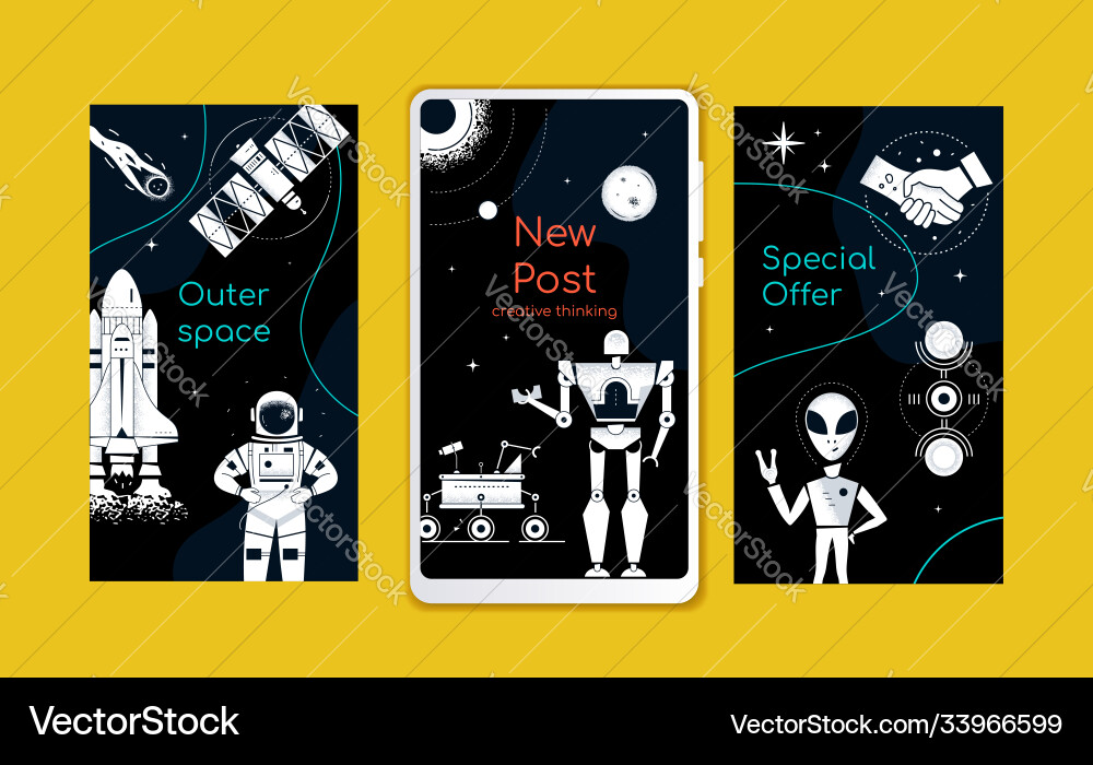 Outer space - set modern backgrounds Royalty Free Vector