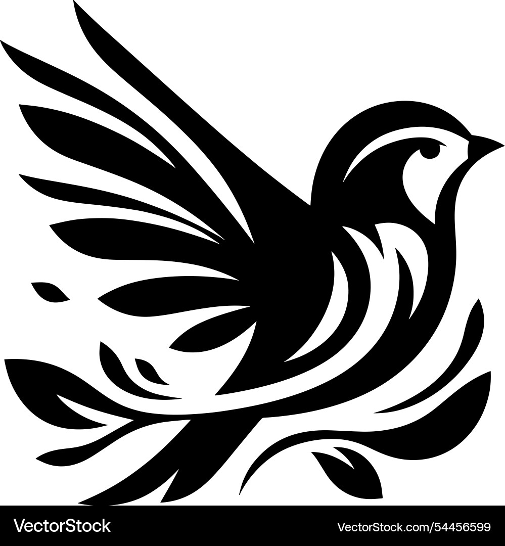 Stylized bird in flight with floral elements Vector Image