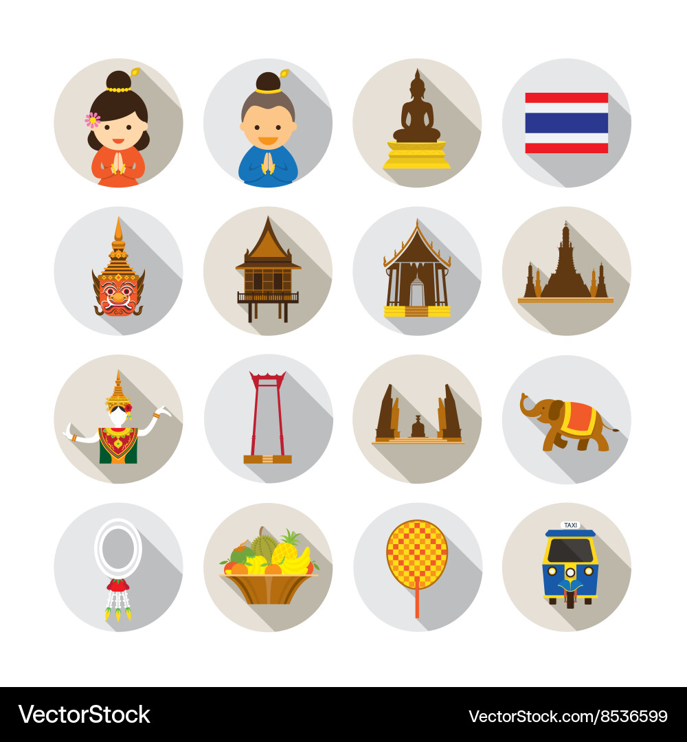 Thailand flat icons set Royalty Free Vector Image