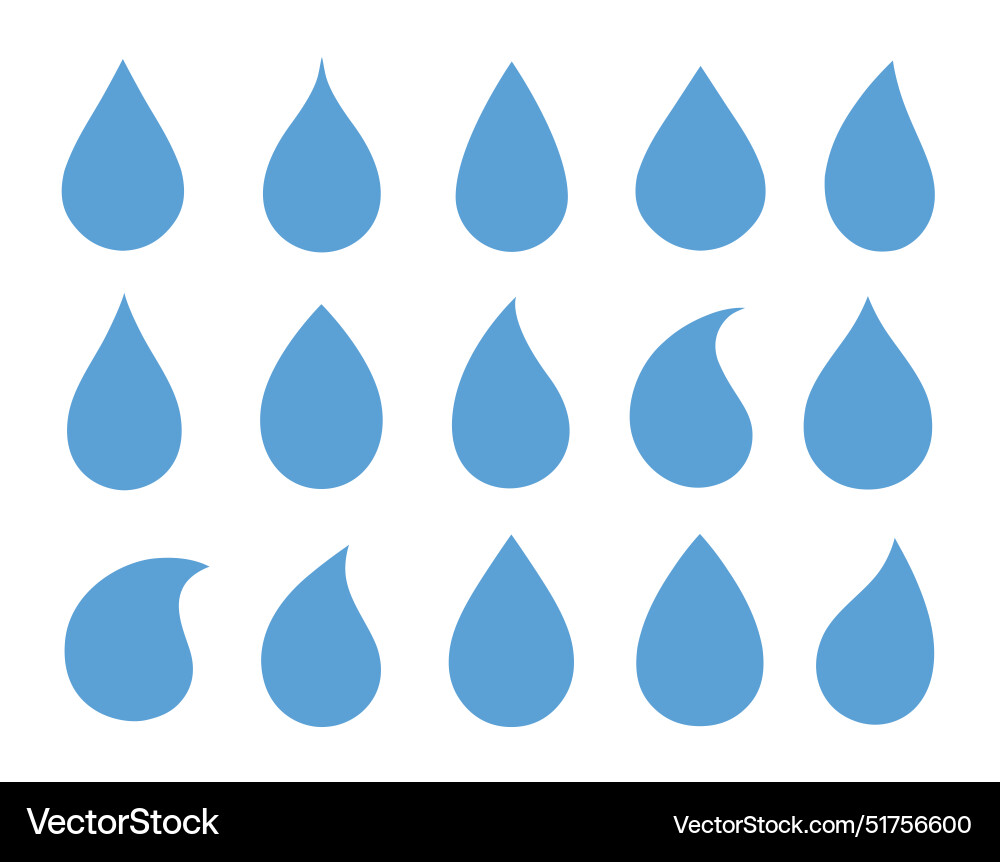 Blue droplet and drop silhouettes set icon Vector Image