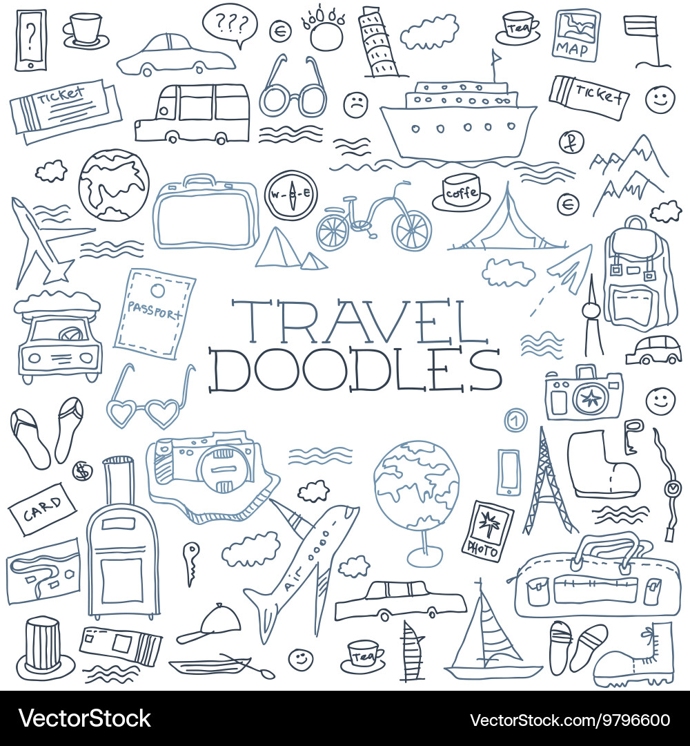 Hand drawn travel tourism doodles elements Vector Image