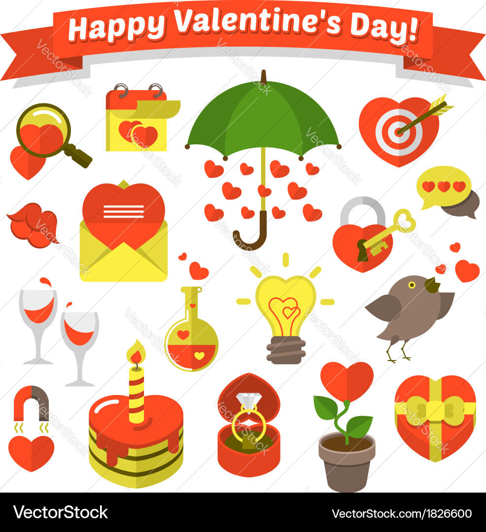 Modern flat love symbols Royalty Free Vector Image