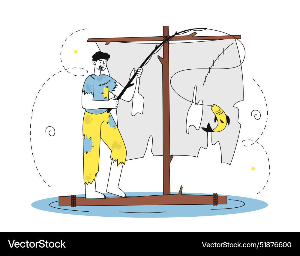Shipwreck survivor concept man in torn clothes Vector Image