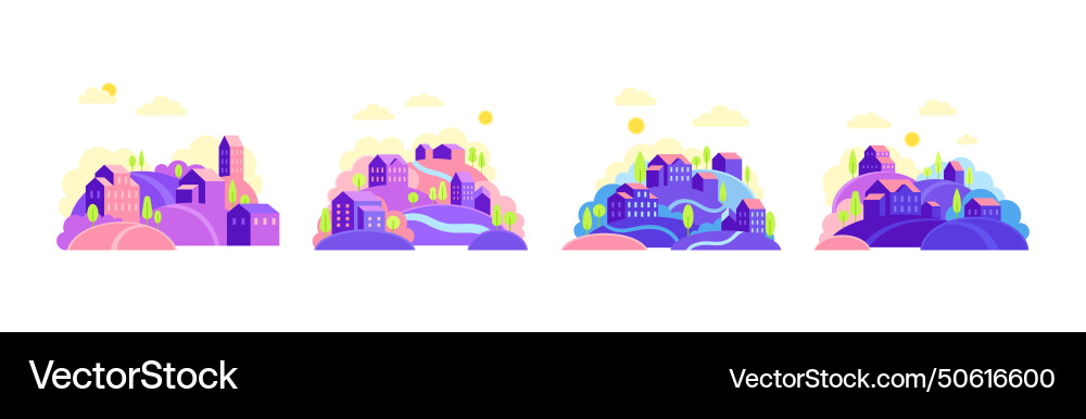 Small town scenes with house on hills tree Vector Image