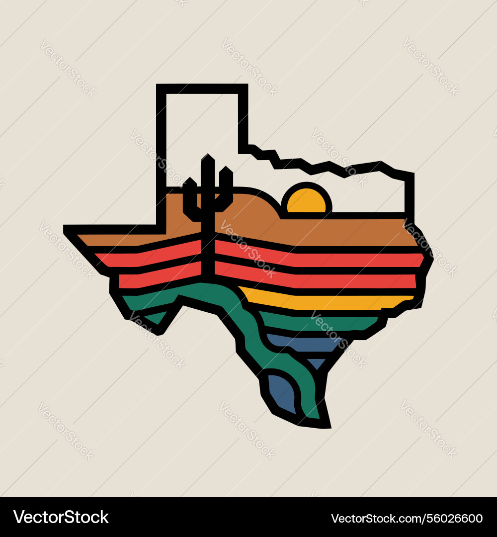 Texas Desert Sunset Outline Royalty Free Vector Image