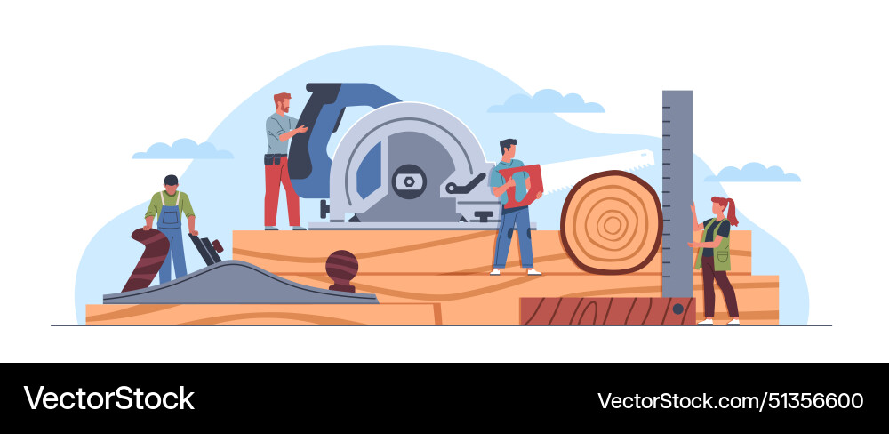 Tiny craftsmen with tools carpenters team workers Vector Image