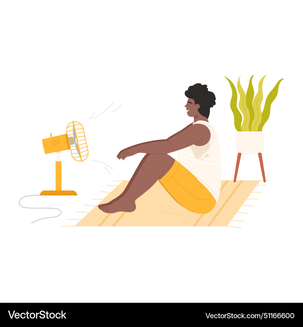 Young man sitting on home carpet floor Royalty Free Vector