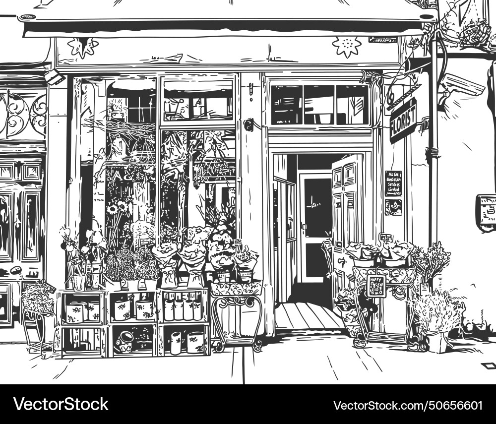 Florist front shop view line art Royalty Free Vector Image