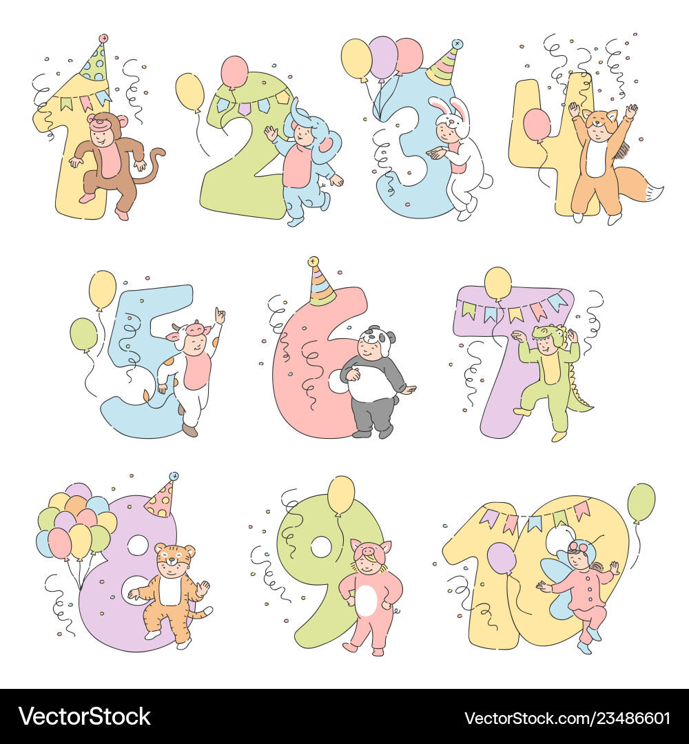 Kid in fancy costume numbers set Royalty Free Vector Image
