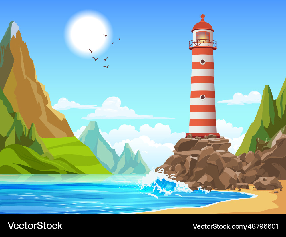 Lighthouse tower landscape composition Royalty Free Vector