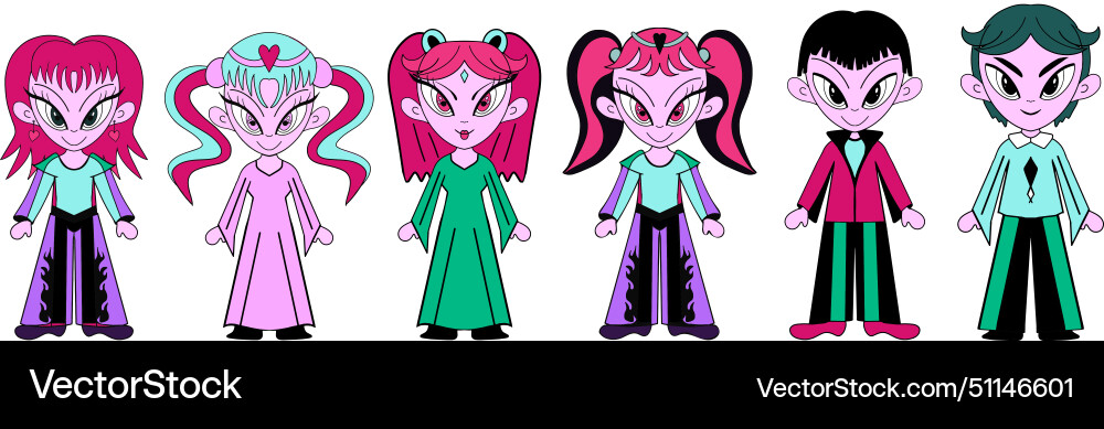 Y2k retro character set rave cyber pixel Vector Image