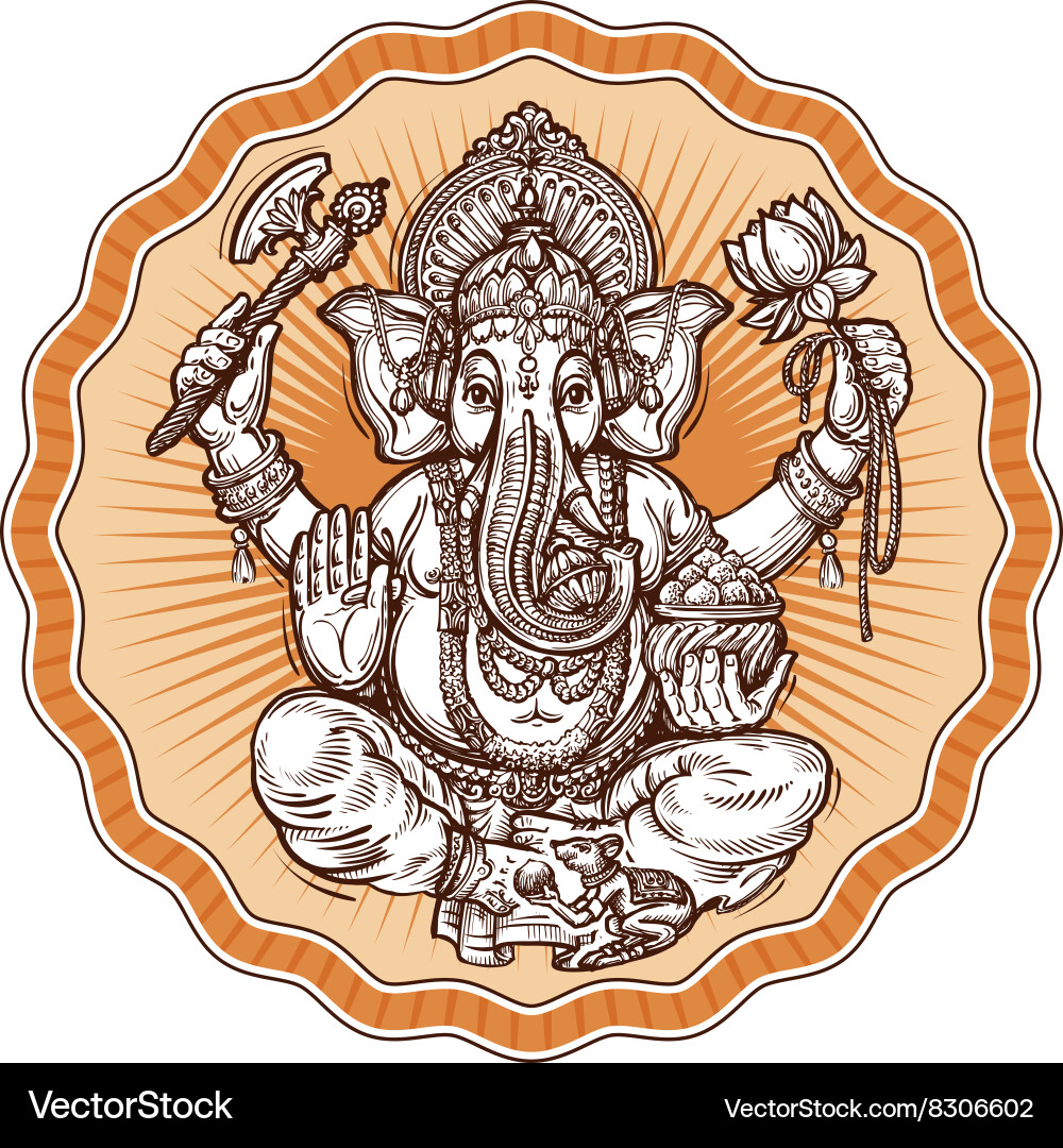 Ganesh chaturthi hand-drawn sketch religious Vector Image