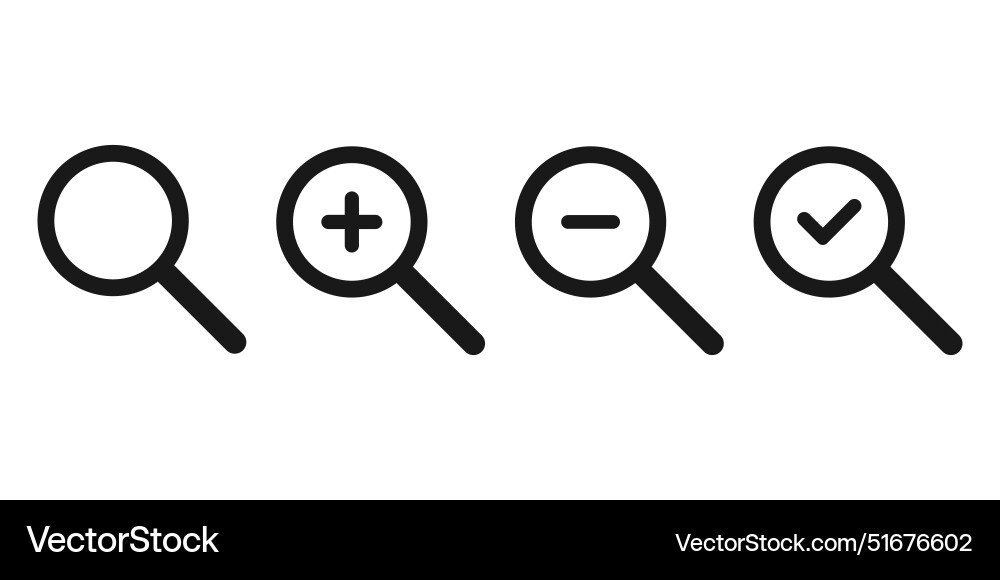 Magnifying glass icons set or search Royalty Free Vector