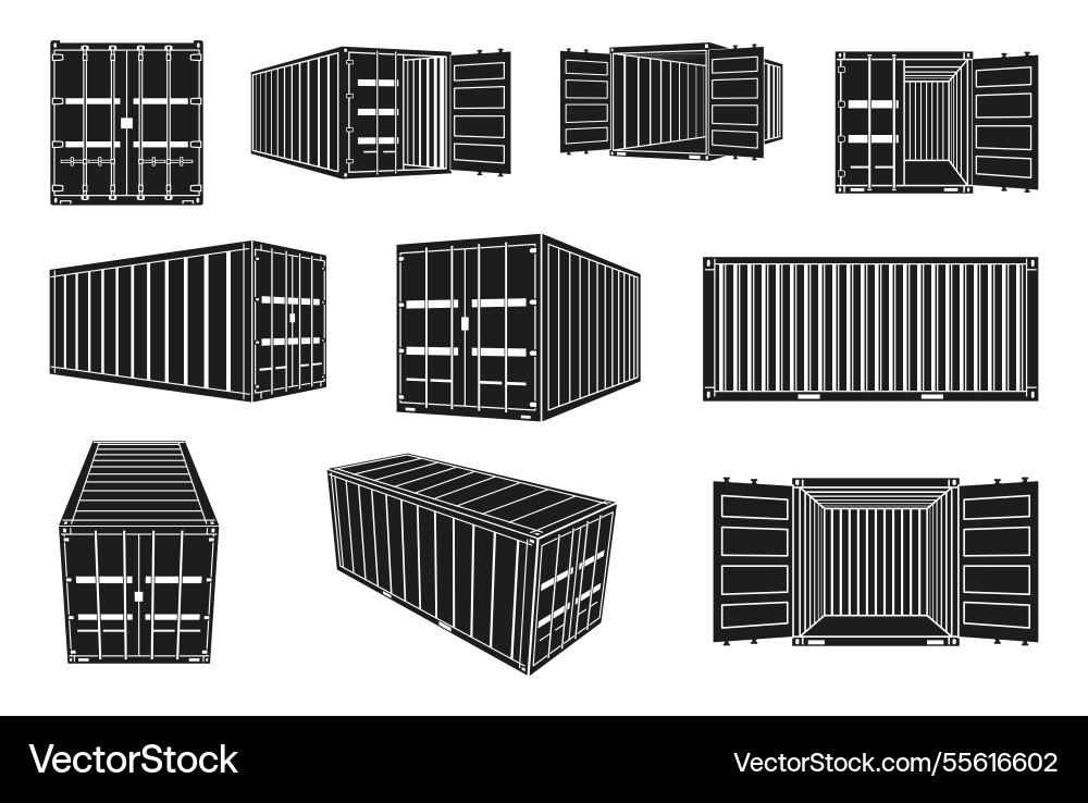 Metallic black cargo container front side Vector Image