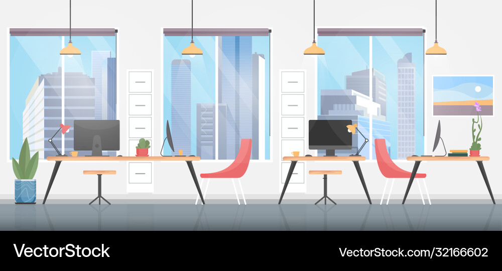 Office room interior flat Royalty Free Vector Image