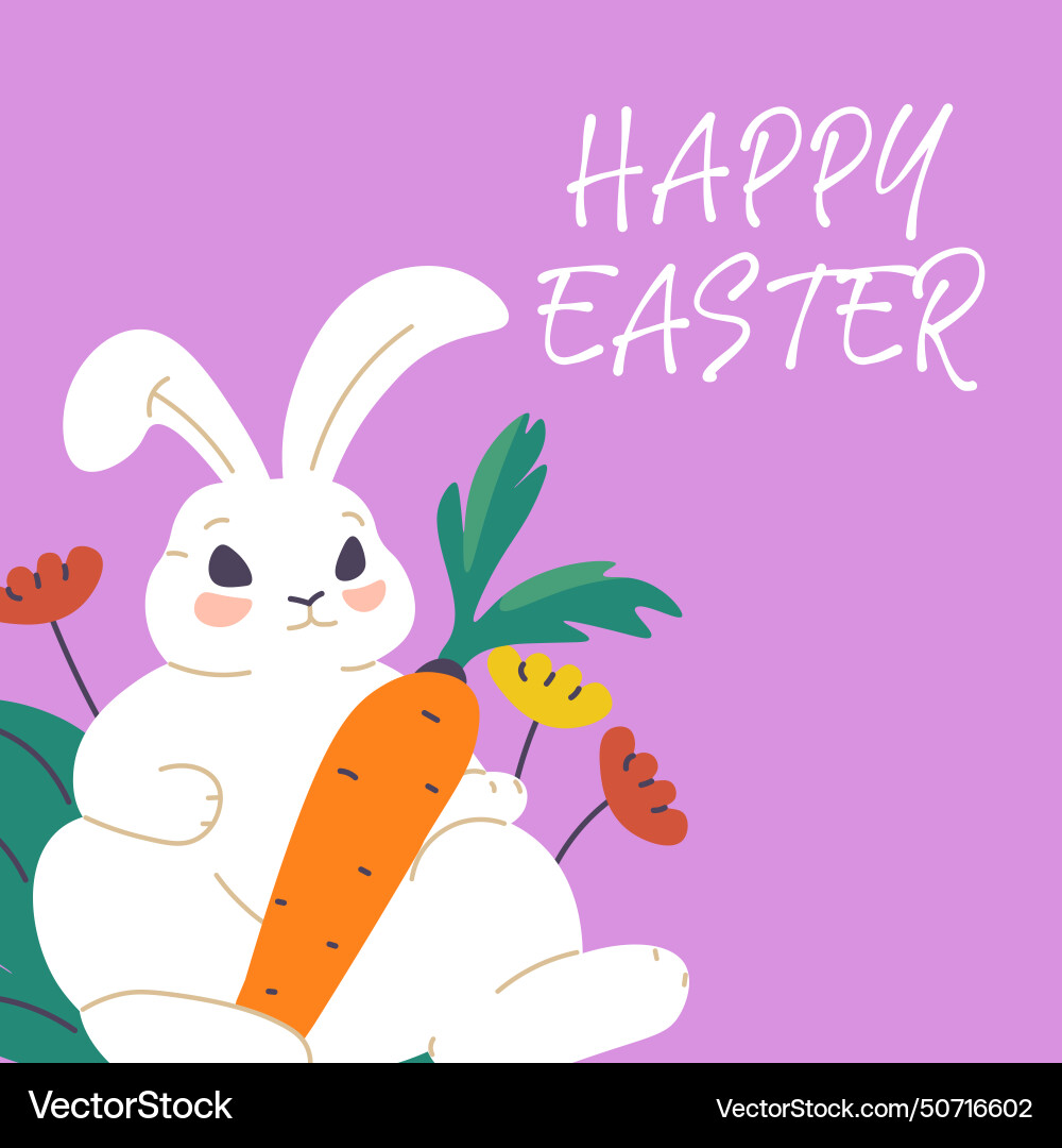 Rabbit with carrot and wildflowers easter bunny Vector Image