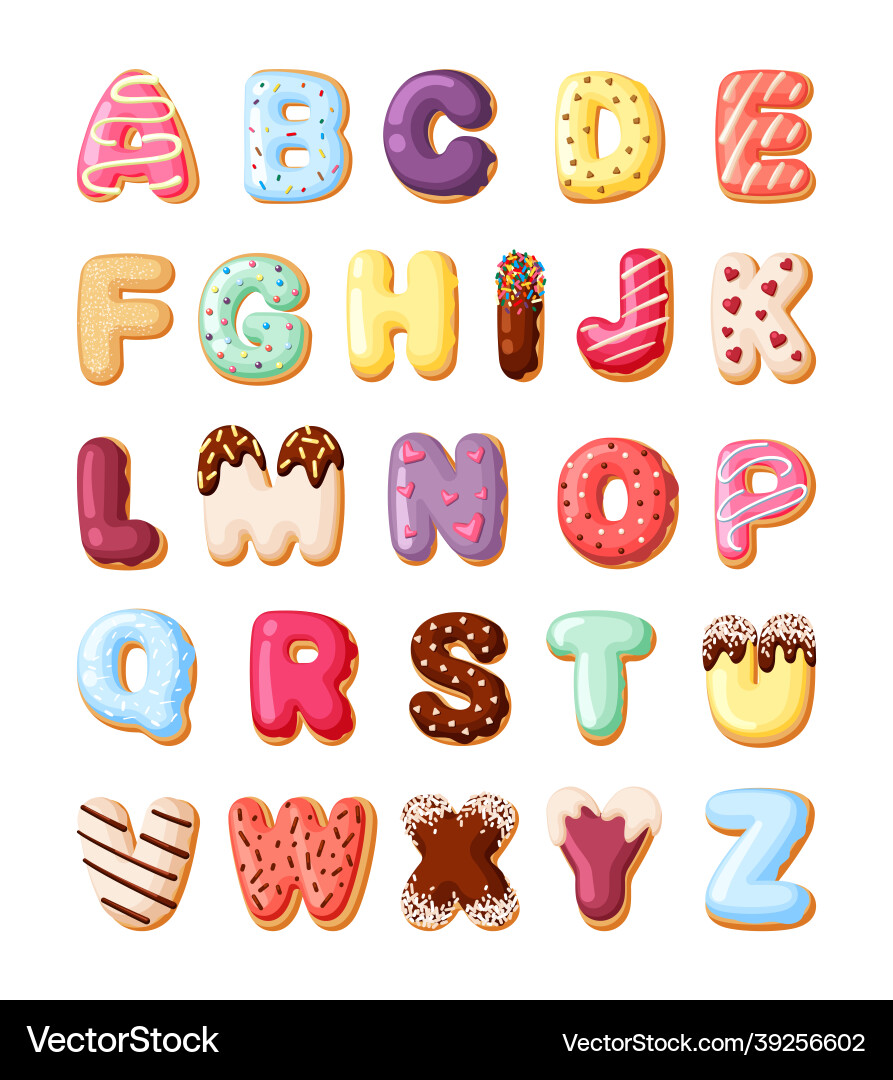 Sweet Pastry Alphabet Font Set Royalty Free Vector Image