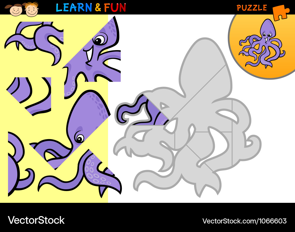 Cartoon octopus puzzle game Royalty Free Vector Image