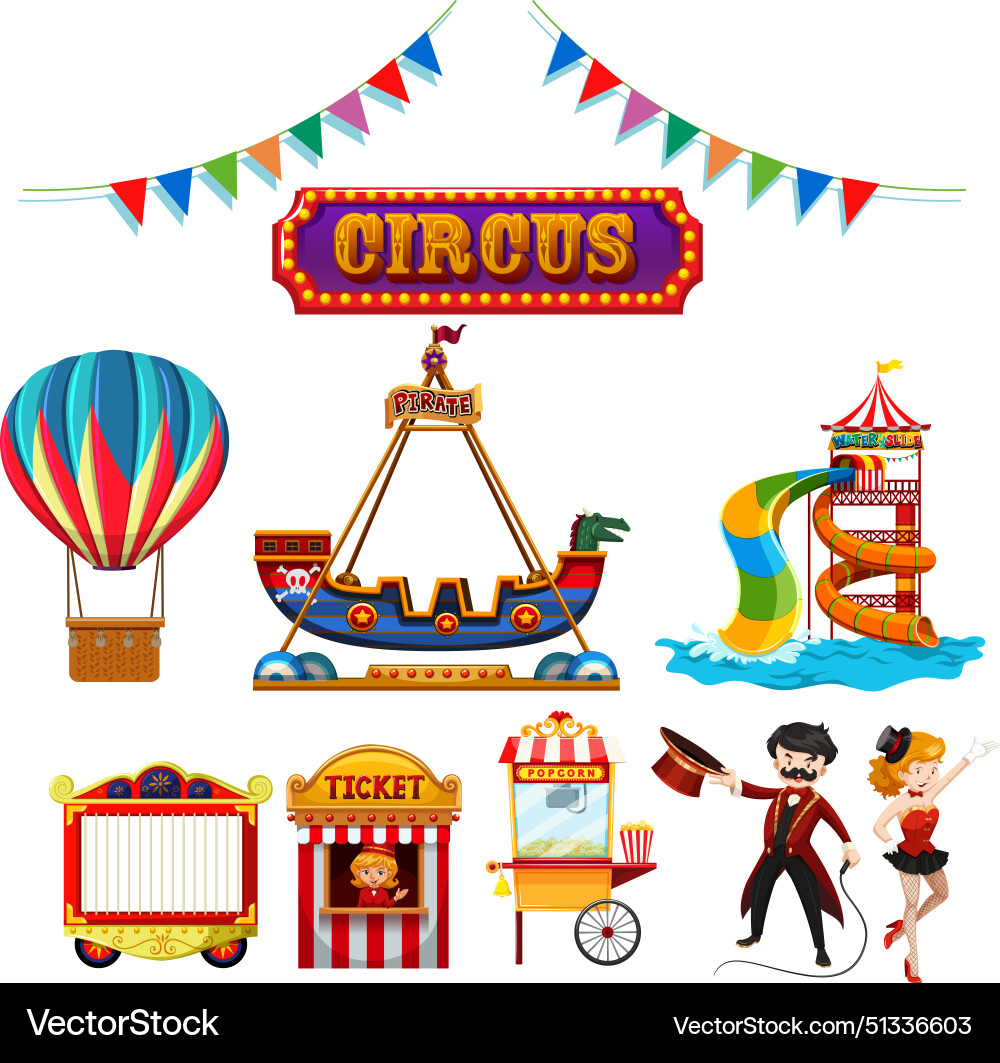 Circus elements and attractions Royalty Free Vector Image