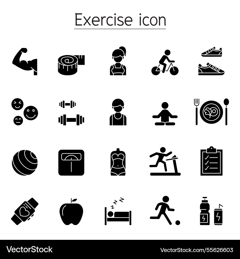 Exercise icon set in glyph style Royalty Free Vector Image
