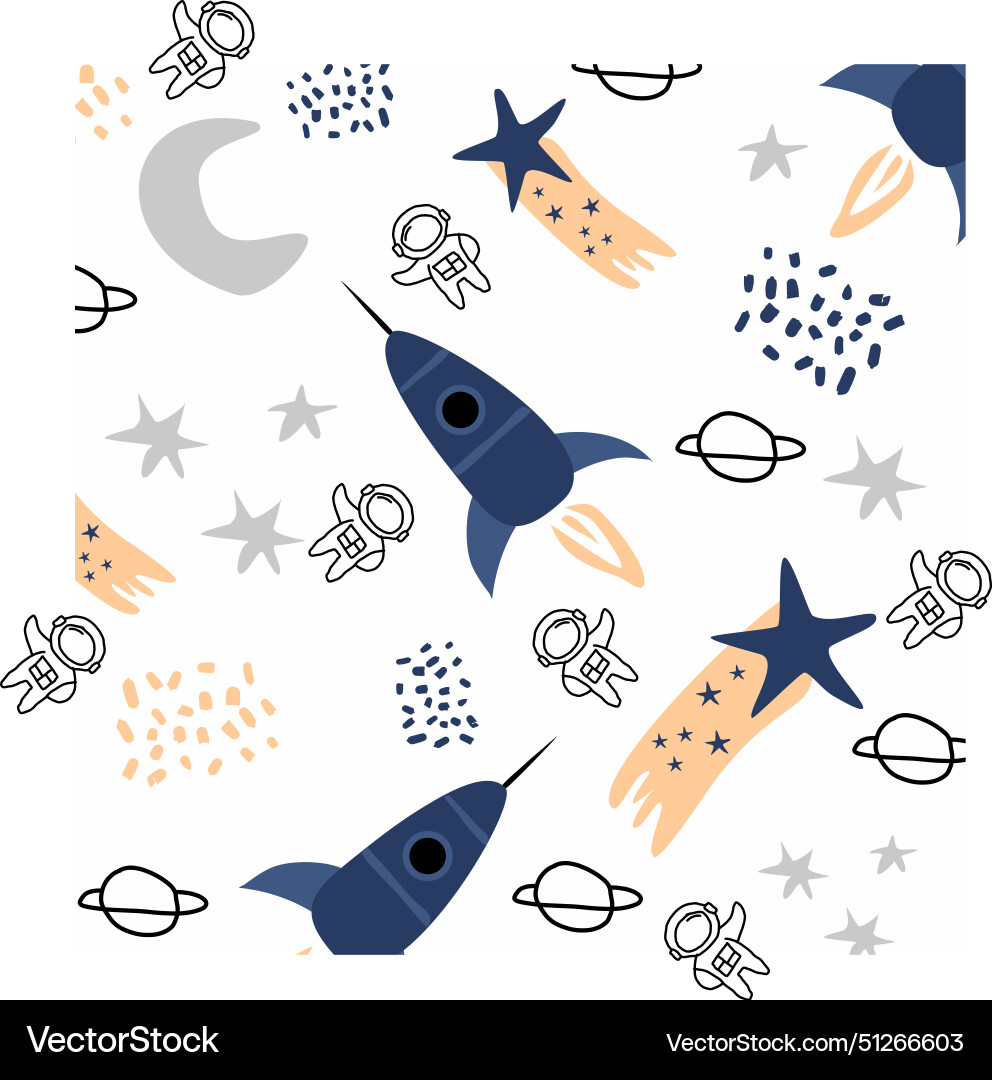 Hand-drawn space pattern with astronaut rocket s Vector Image