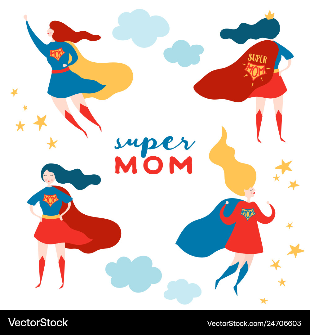 Mothers day greeting card with super mom superhero