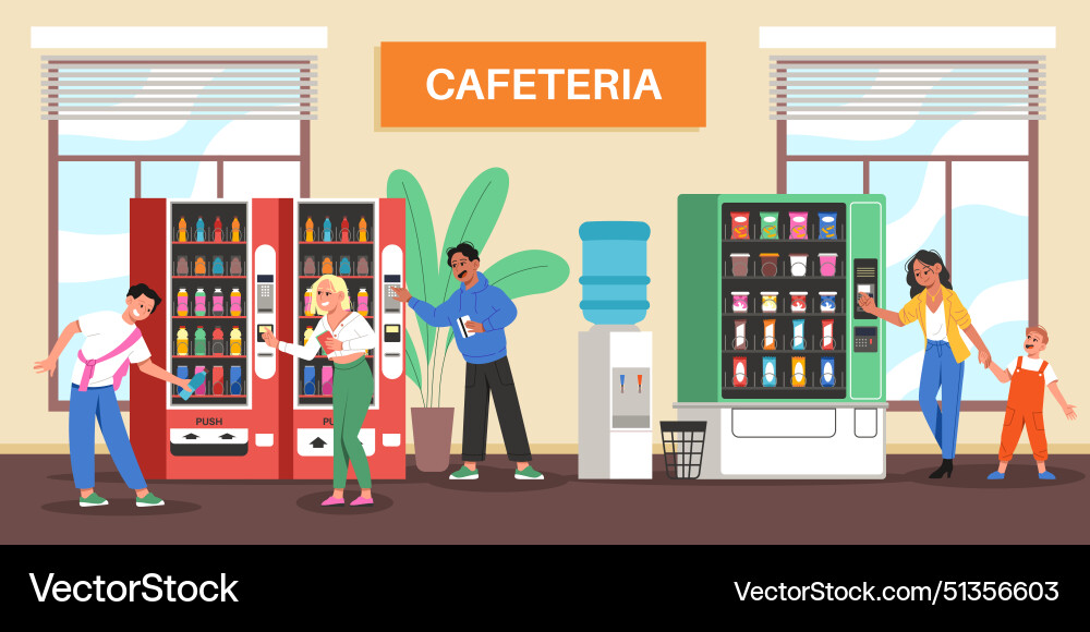 People use vending machines parents with children Vector Image