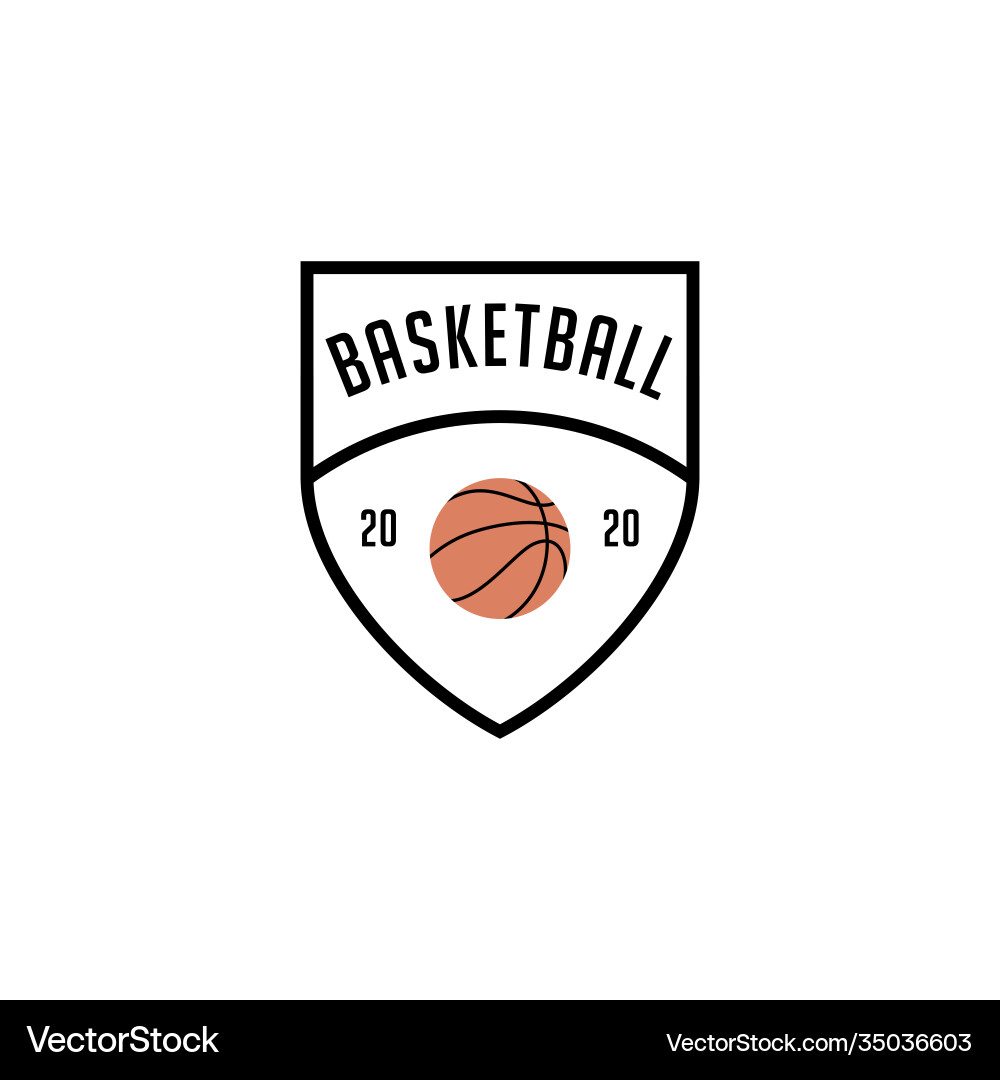 Simple basketball shield logo emblem Royalty Free Vector