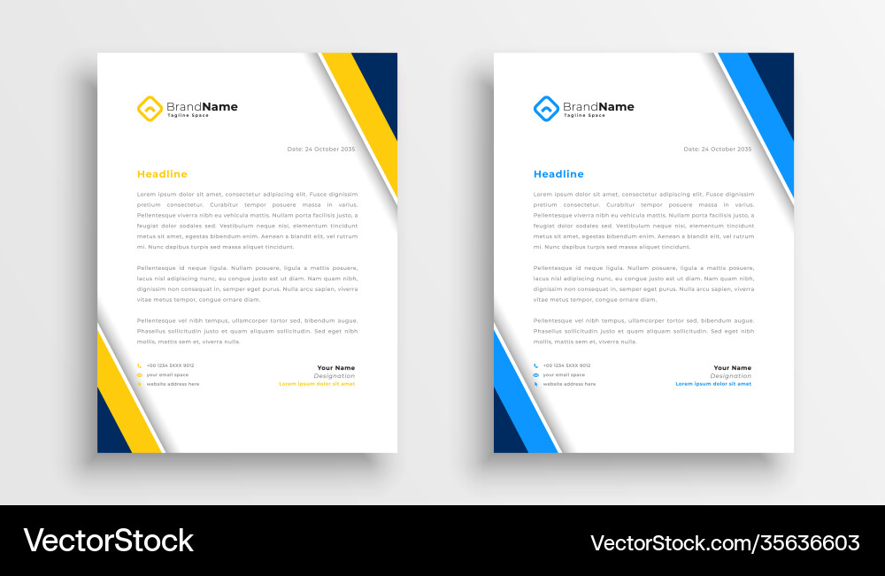 Stylish letterhead yellow and blue theme design Vector Image