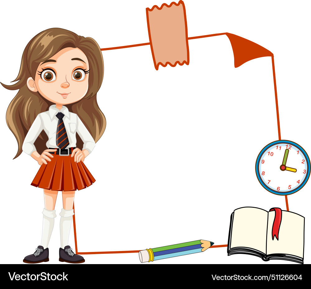 Cartoon student with book pencil and clock Vector Image
