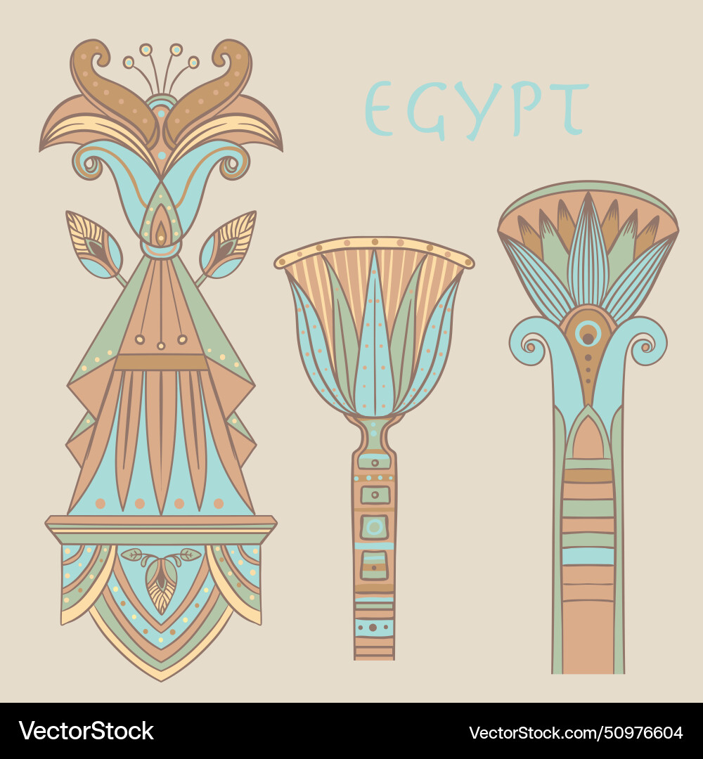 Egyptian floral colorful design element set Vector Image