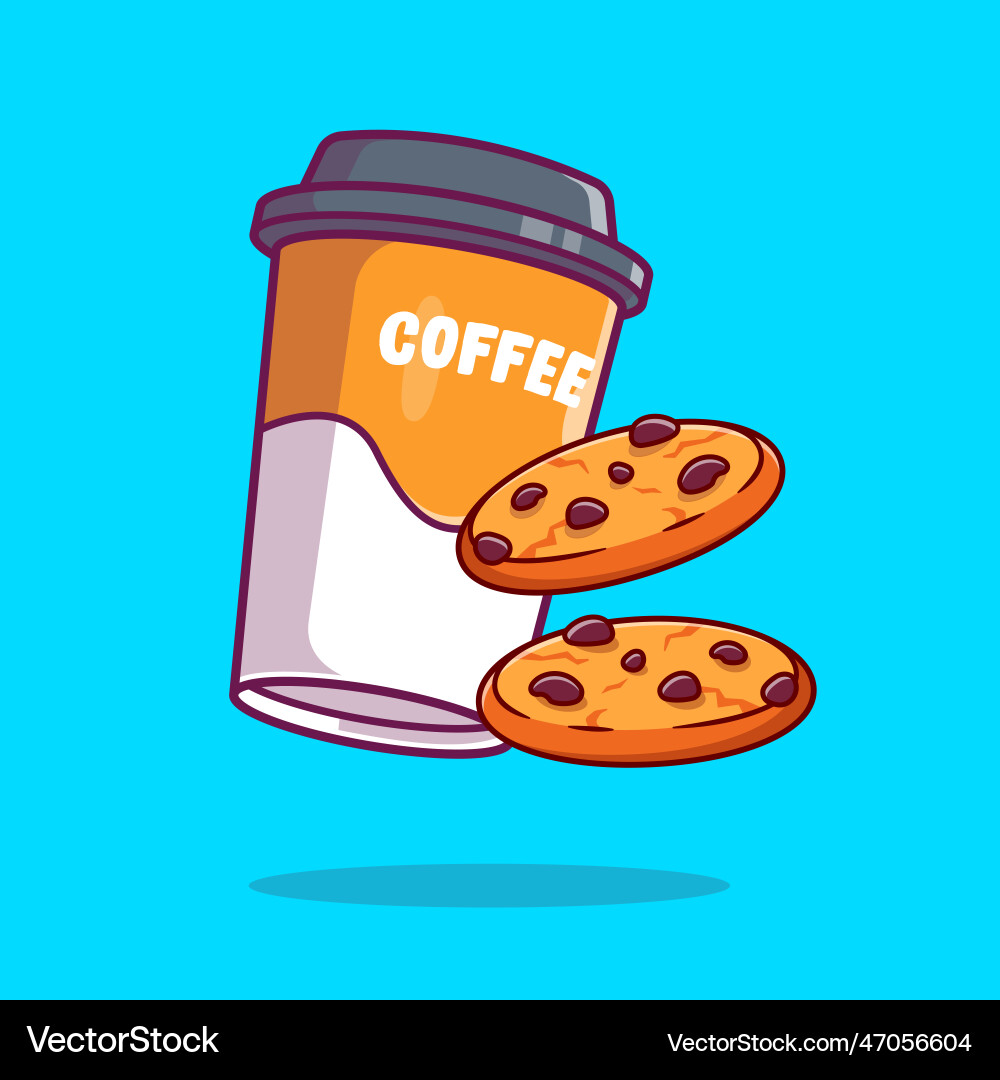 Flying coffee cup with chocolate cookies cartoon Vector Image