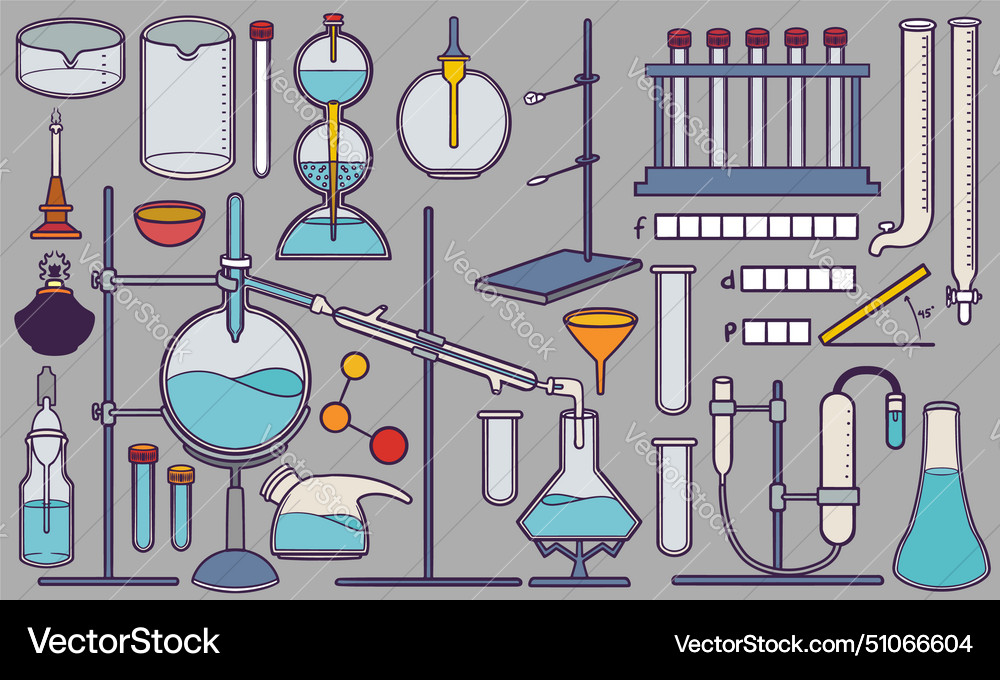 Hand drawn chemistry and laboratory tools doodle Vector Image