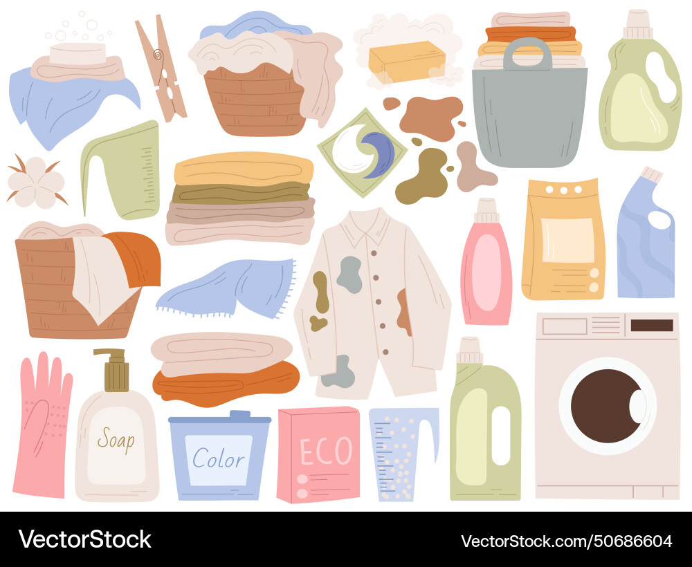 Laundry isolated set with washing machine dirty Vector Image