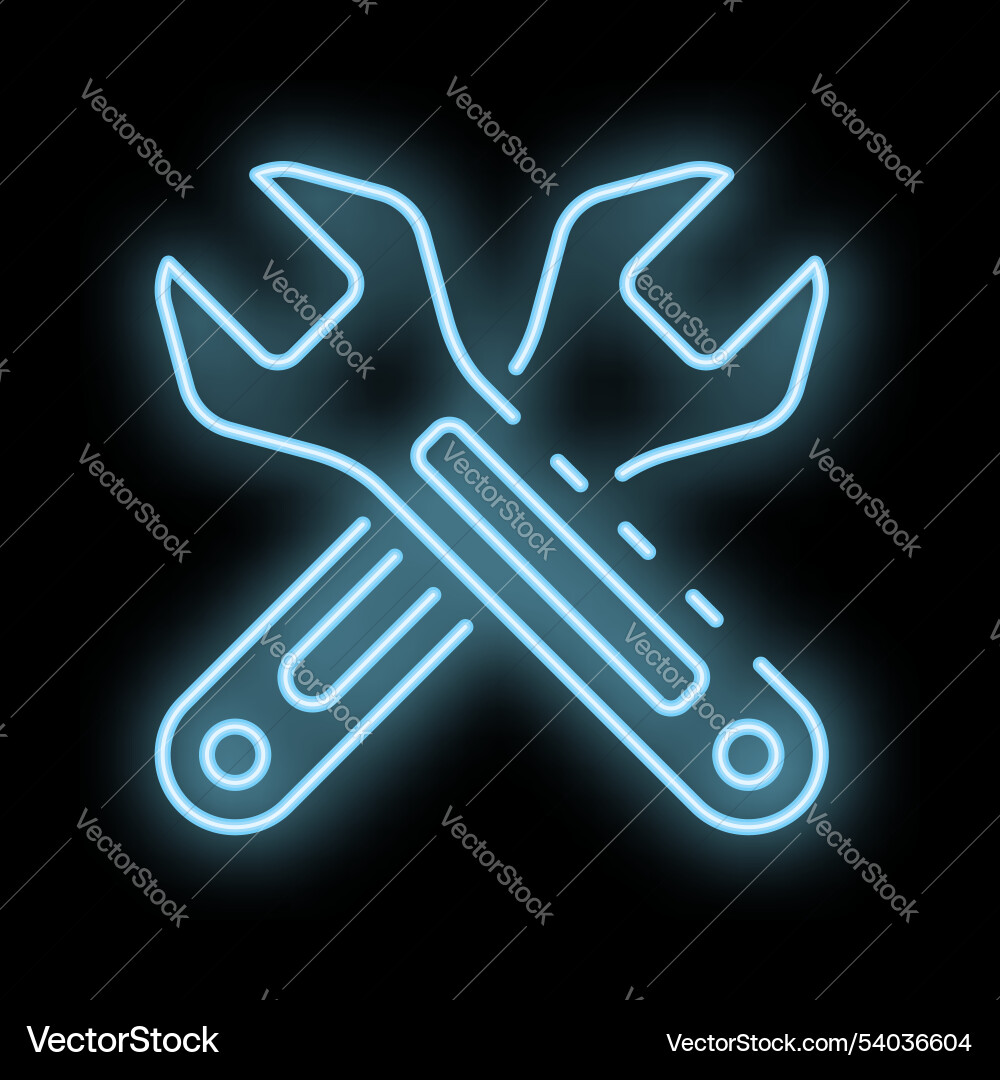 Two crossed wrenches forming a neon sign with copy