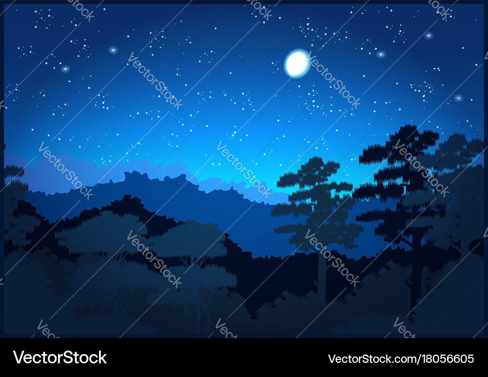 Beautiful forest at night Royalty Free Vector Image
