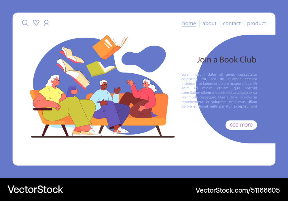 Book club gathering concept diverse group enjoys Vector Image