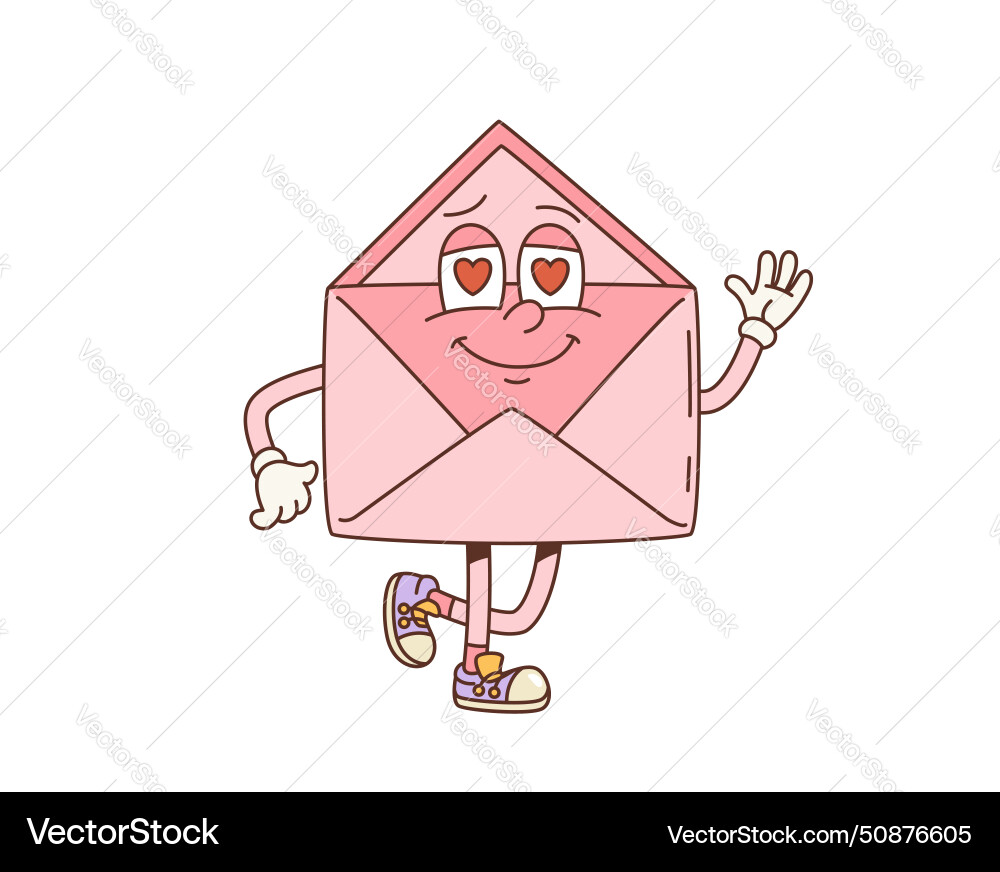 Cartoon retro groovy valentine envelope character Vector Image