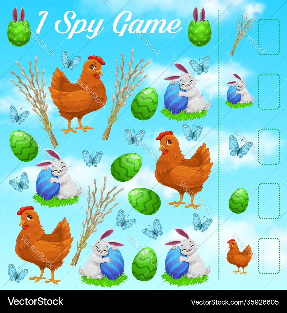 Easter Kids I Spy Game - Rabbits & Eggs Vector Image