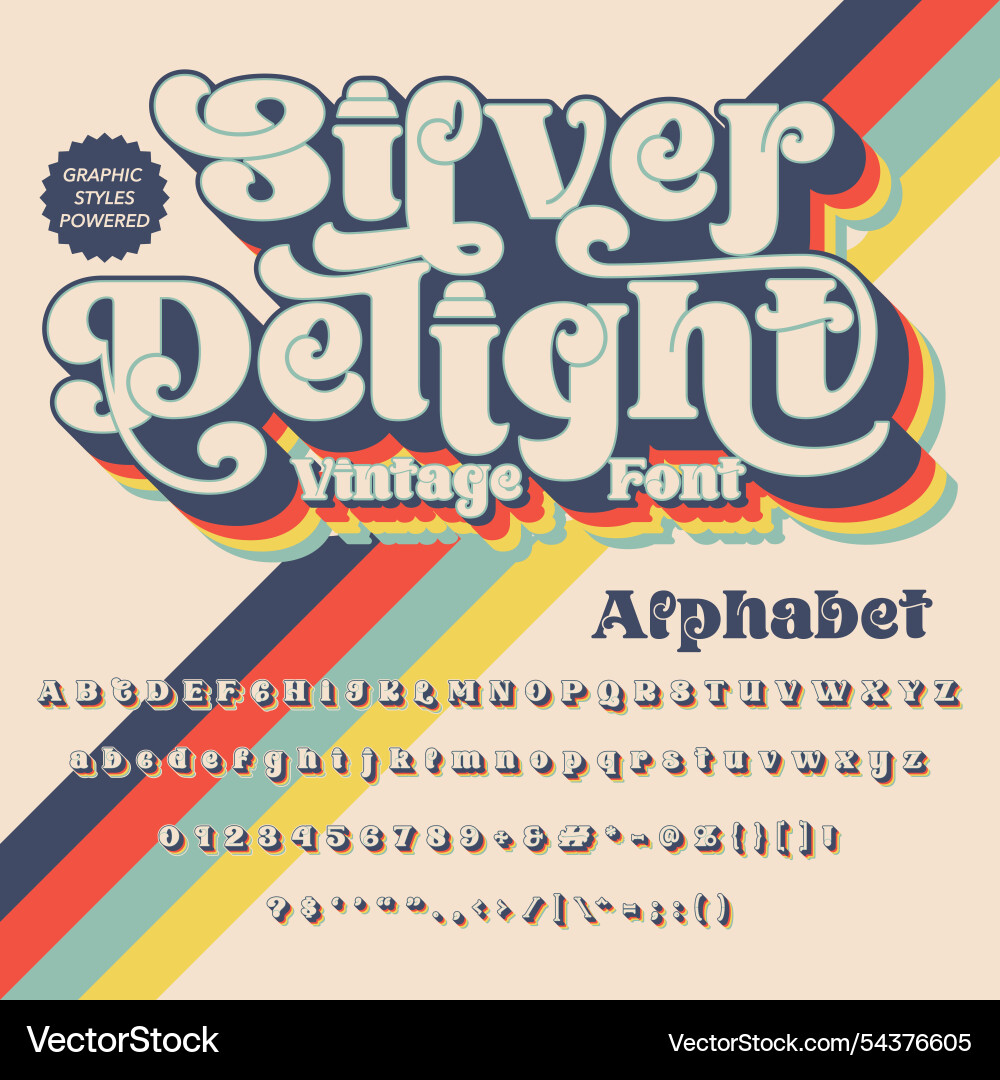 Groovy retro vintage display bold font alphabet Vector Image