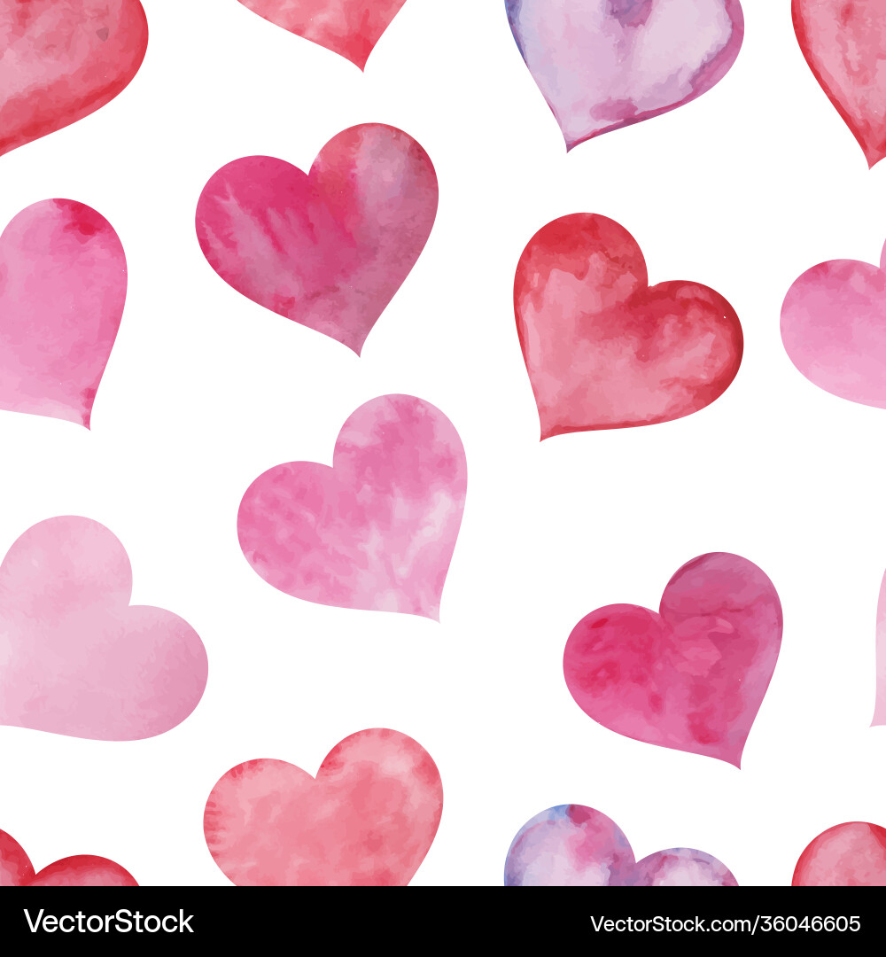 Pink Watercolor Hearts Seamless Pattern Royalty Free Vector